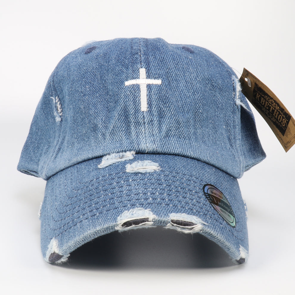 Cross Distressed Baseball Hat Adjustable Metal Closure-Denim – Faith Shirts